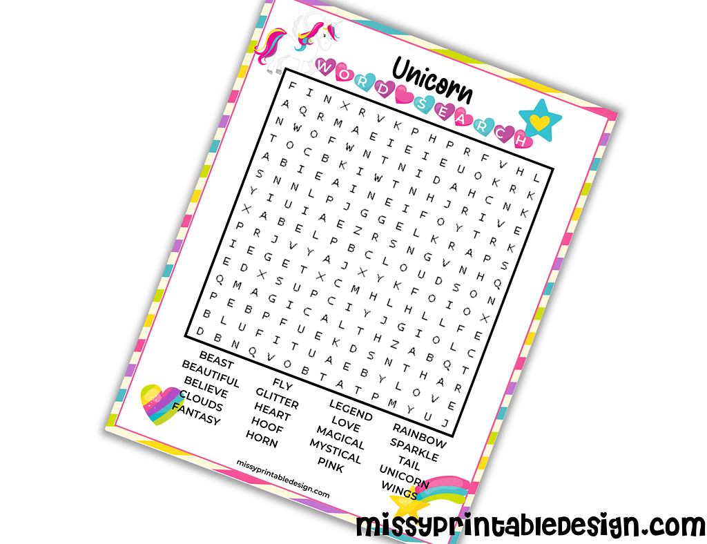 Free Printable Unicorn Word Searches - MissyPrintableDesign