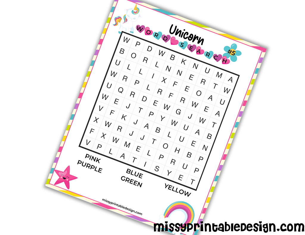 Free Printable Unicorn Word Searches - MissyPrintableDesign