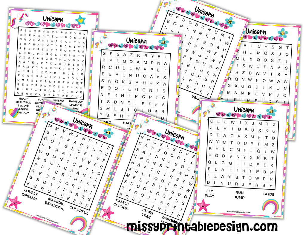 Free Printable Unicorn Word Searches - MissyPrintableDesign