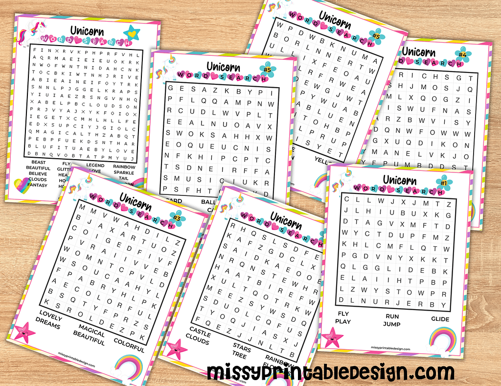 Free Printable Unicorn Word Searches - MissyPrintableDesign