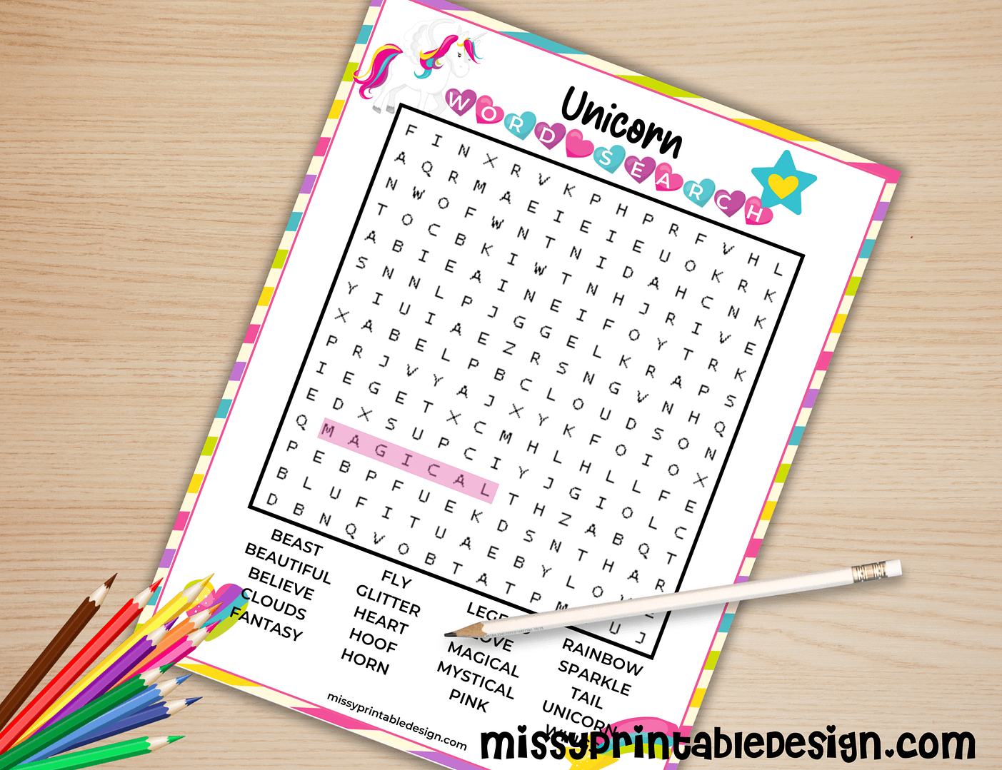 Free Printable Unicorn Word Searches - MissyPrintableDesign