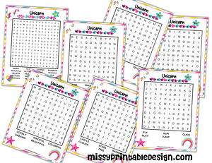 Free Printable Unicorn Word Searches - MissyPrintableDesign