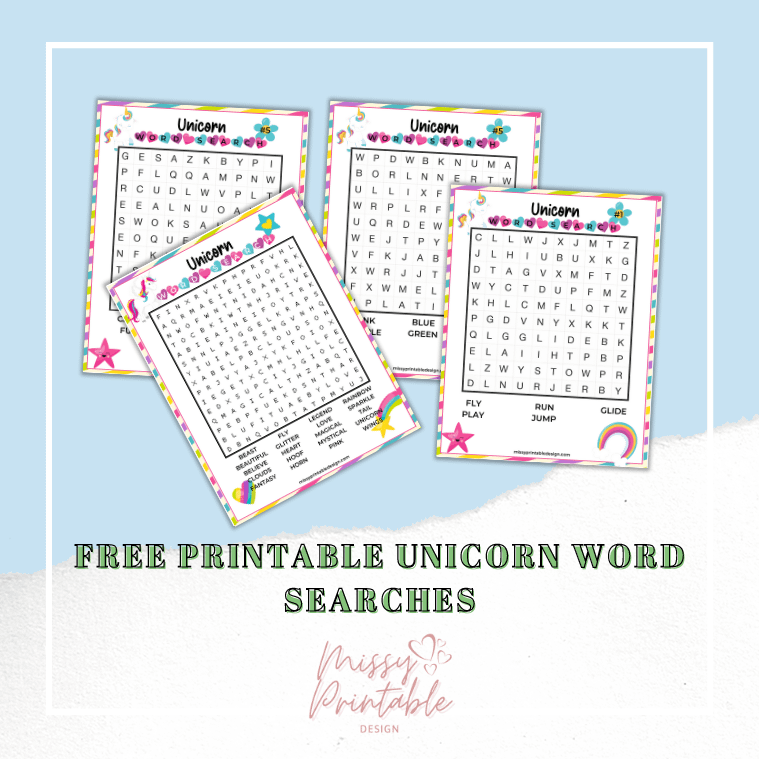Free Printable Unicorn Word Searches - MissyPrintableDesign